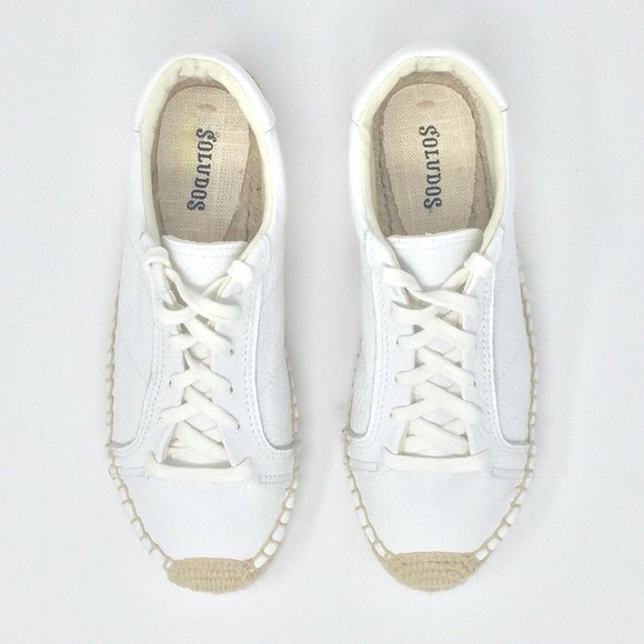 Soludos | Shoes | Soludos White Leather Espadrille Platform Sneakers ...